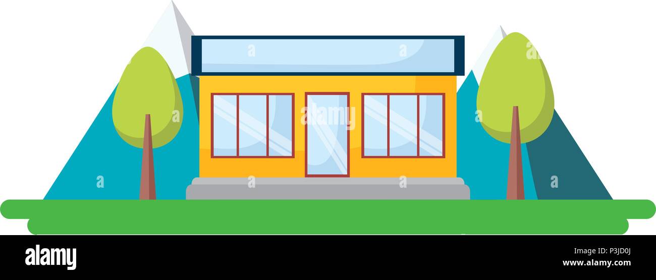 trees and stores over white background, colorful design. vector ...