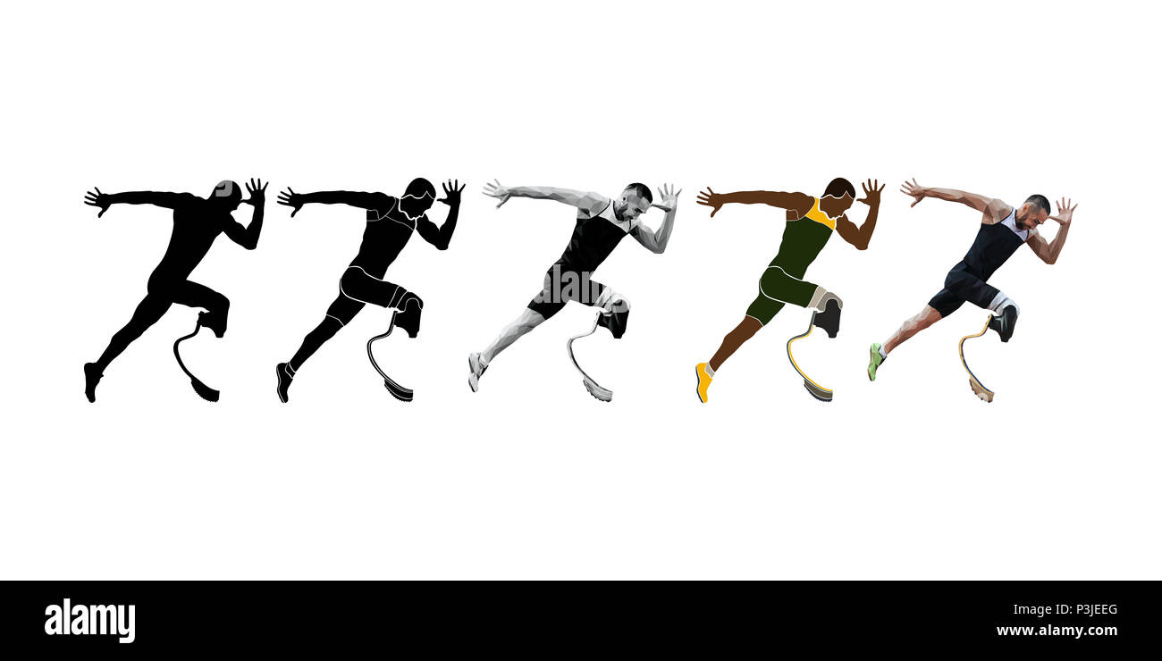 set runner athlete amputee disabled without leg on prosthesis Stock ...