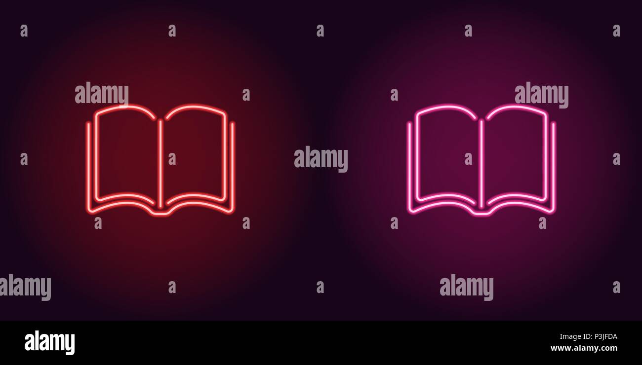 Neon icon of Red and Pink Book. Vector illustration of Neon Book ...