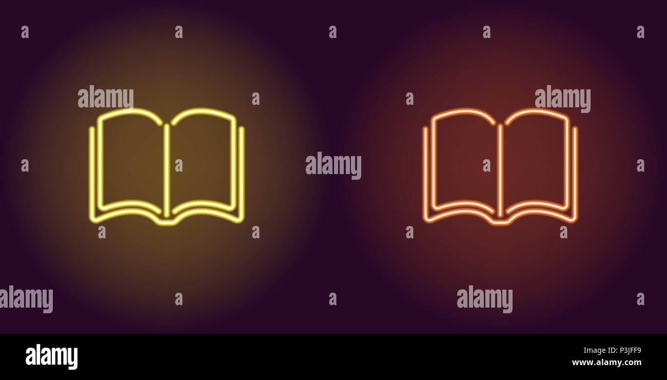 Neon icon of Yellow and Orange Book. Vector illustration of Neon Book ...