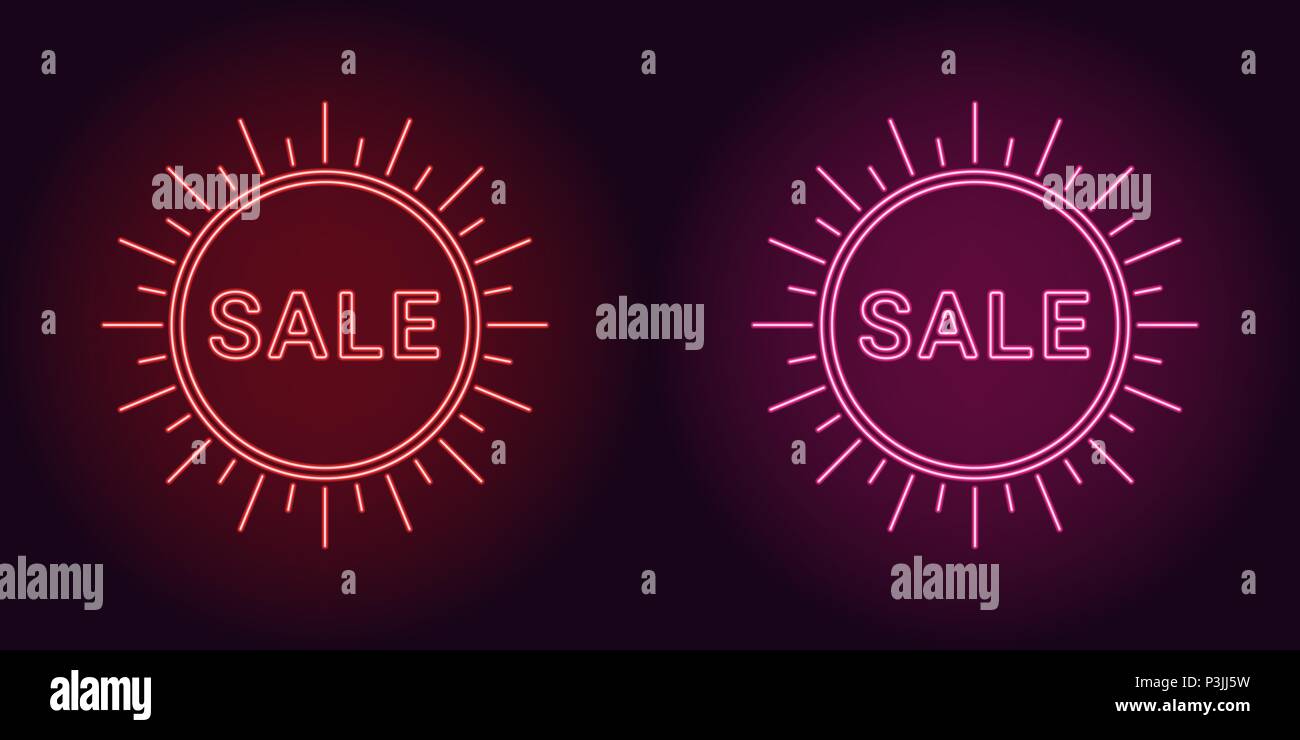Neon icon of Red and Pink Sale badge. Vector illustration of Neon Sale ...