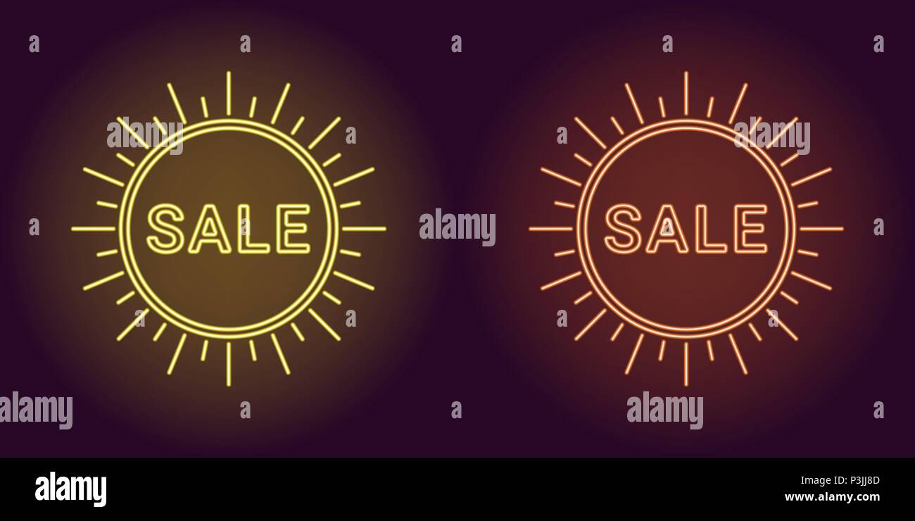 Neon icon of Yellow and Orange Sale badge. Vector illustration of Neon ...