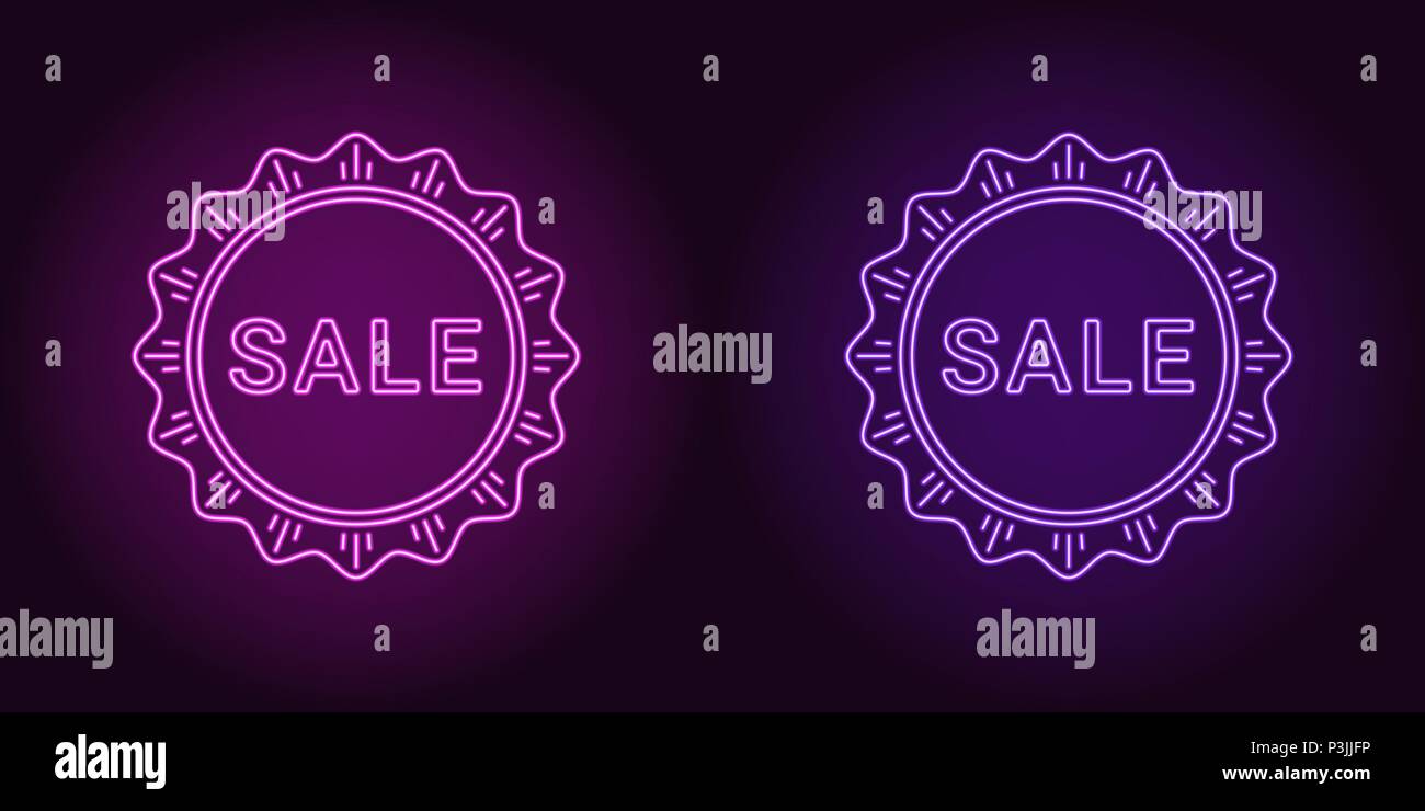 Neon icon of Purple and Violet Sale badge. Vector illustration of Neon ...