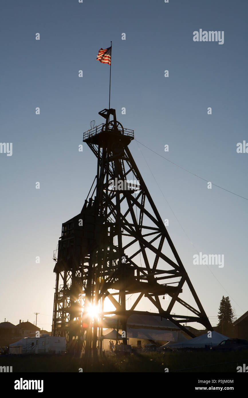 Headframe of Original Mine towers high above Butte, MT. One of the ...