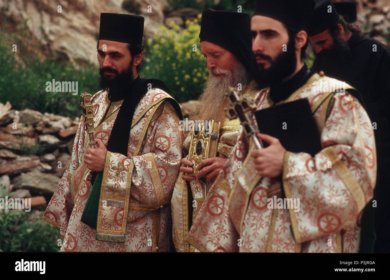 Autonomous monastic republic of Athos, Greek Orthodox monks at the ...
