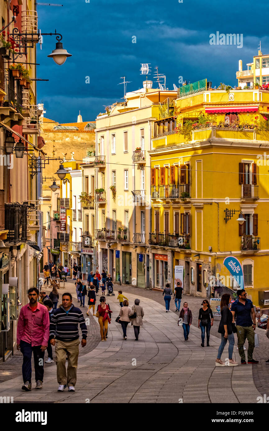 Italy Sardinia Cagliari Villanova district Via Garibaldi Stock Photo ...