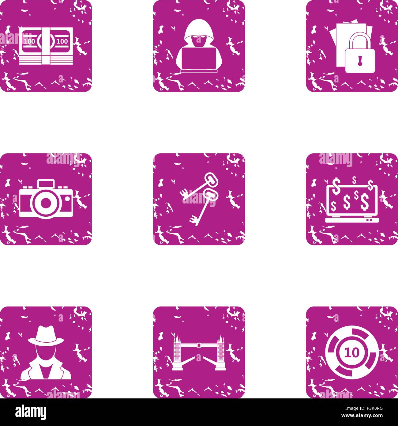 Hacker attack icons set, grunge style Stock Vector Image & Art - Alamy