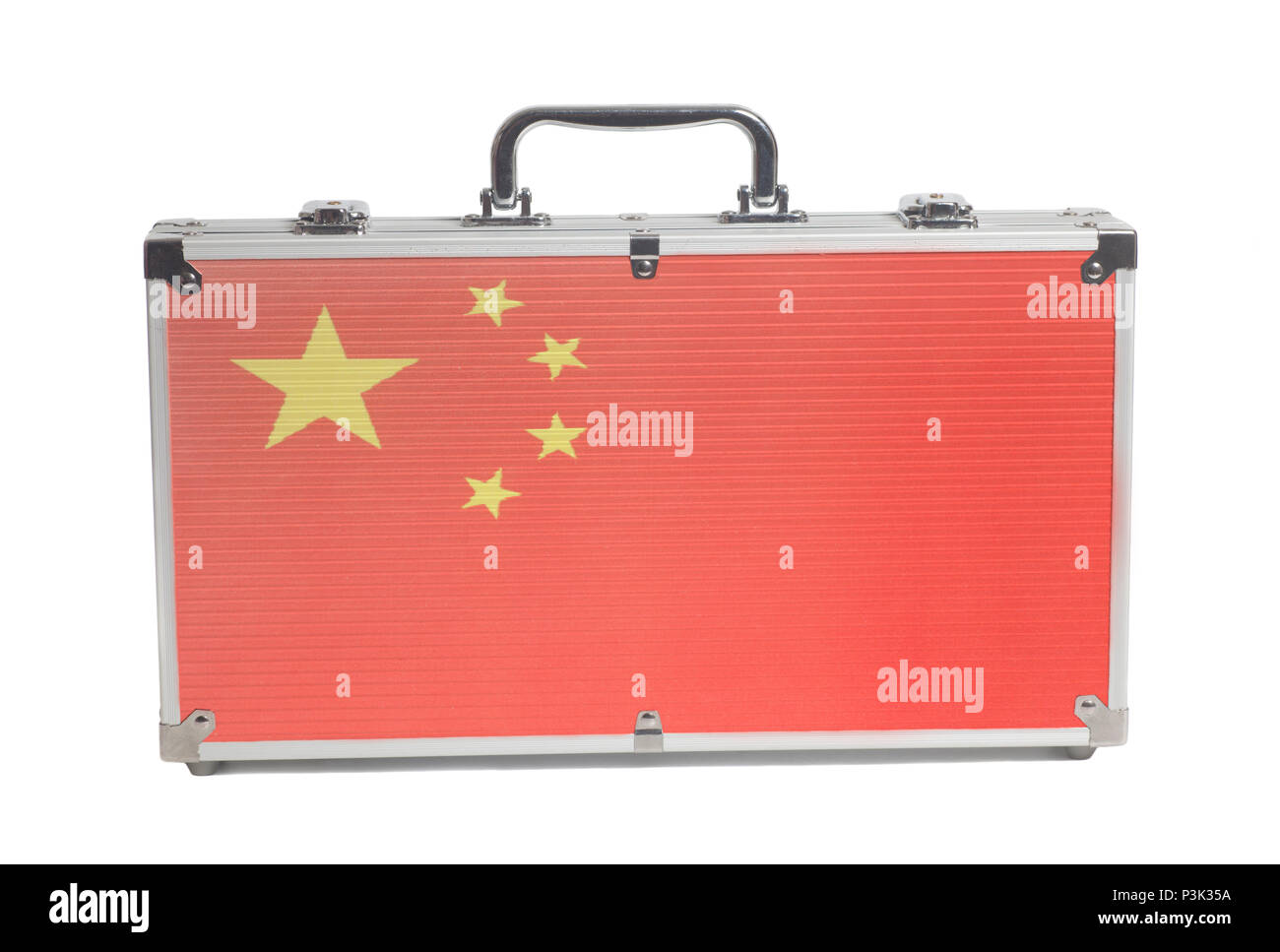 Business travel suitcase with China flag isolated on a white background ...