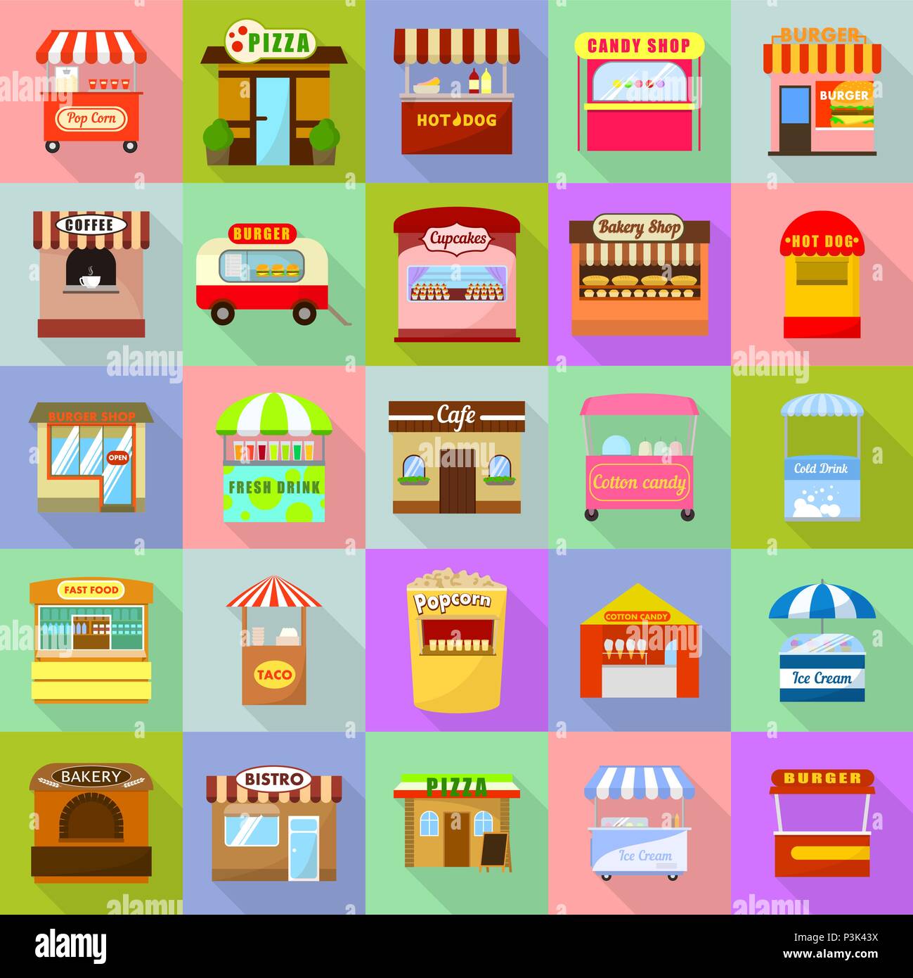 Street food kiosk icons set, flat style Stock Vector Image & Art - Alamy
