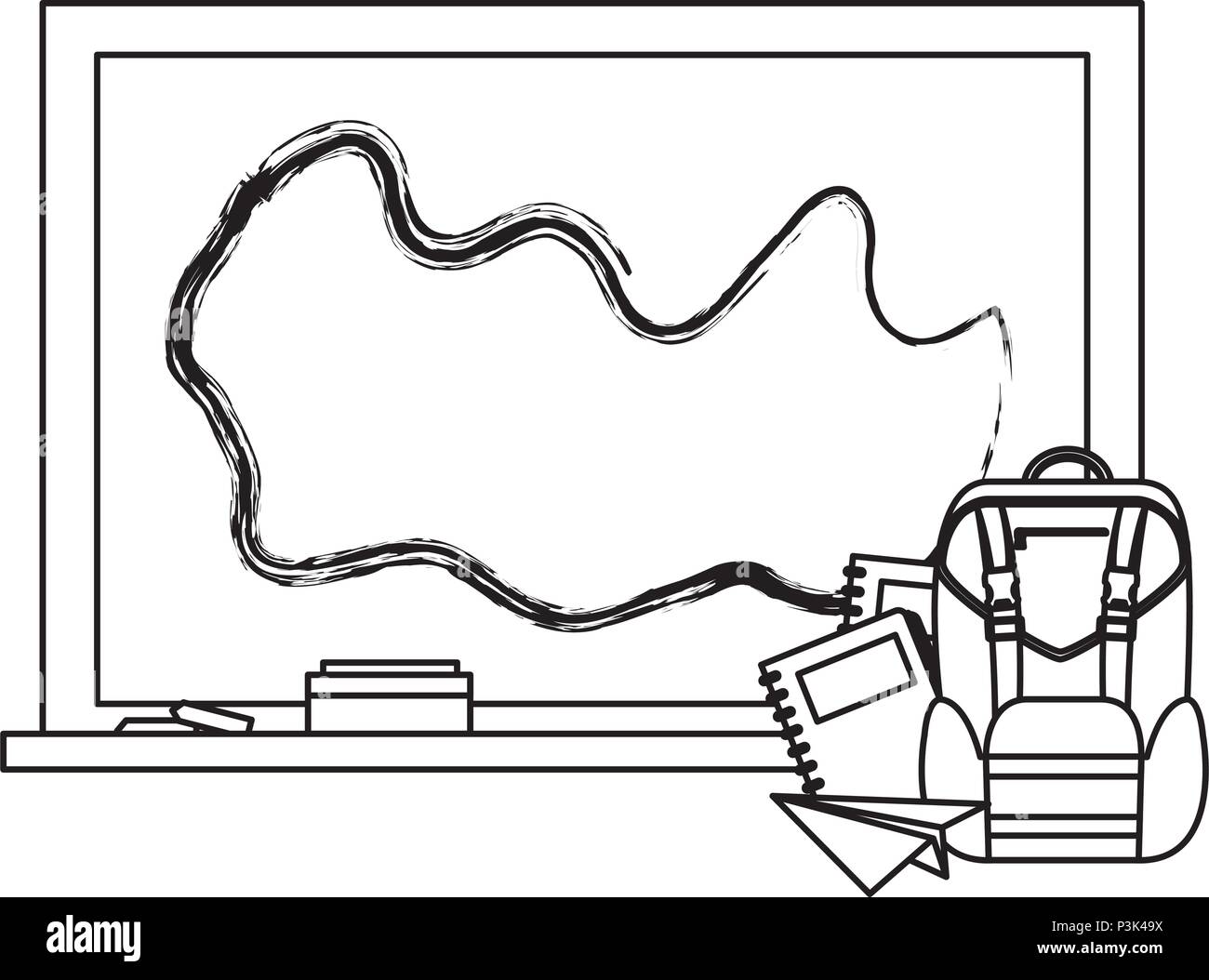 line blackboard with backpack and notebooks paper Stock Vector Image ...