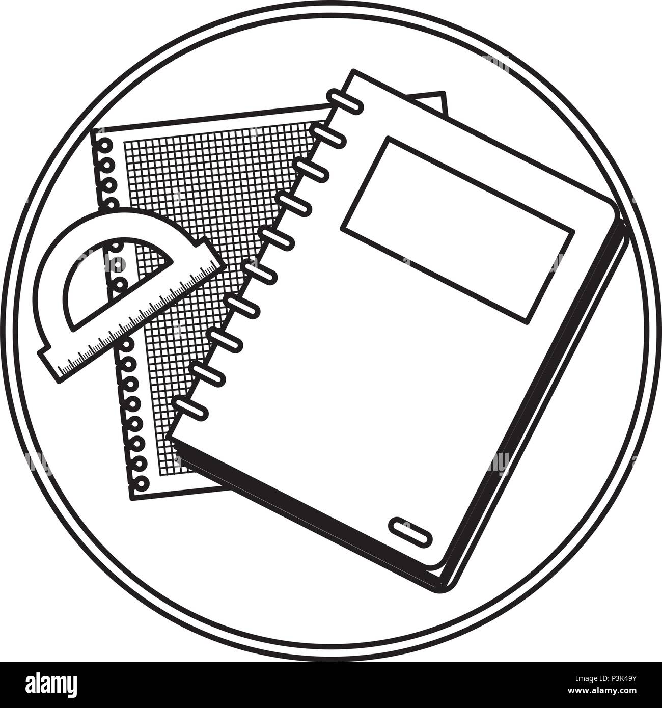 line notebook with paper and protractor ruler in table Stock Vector ...