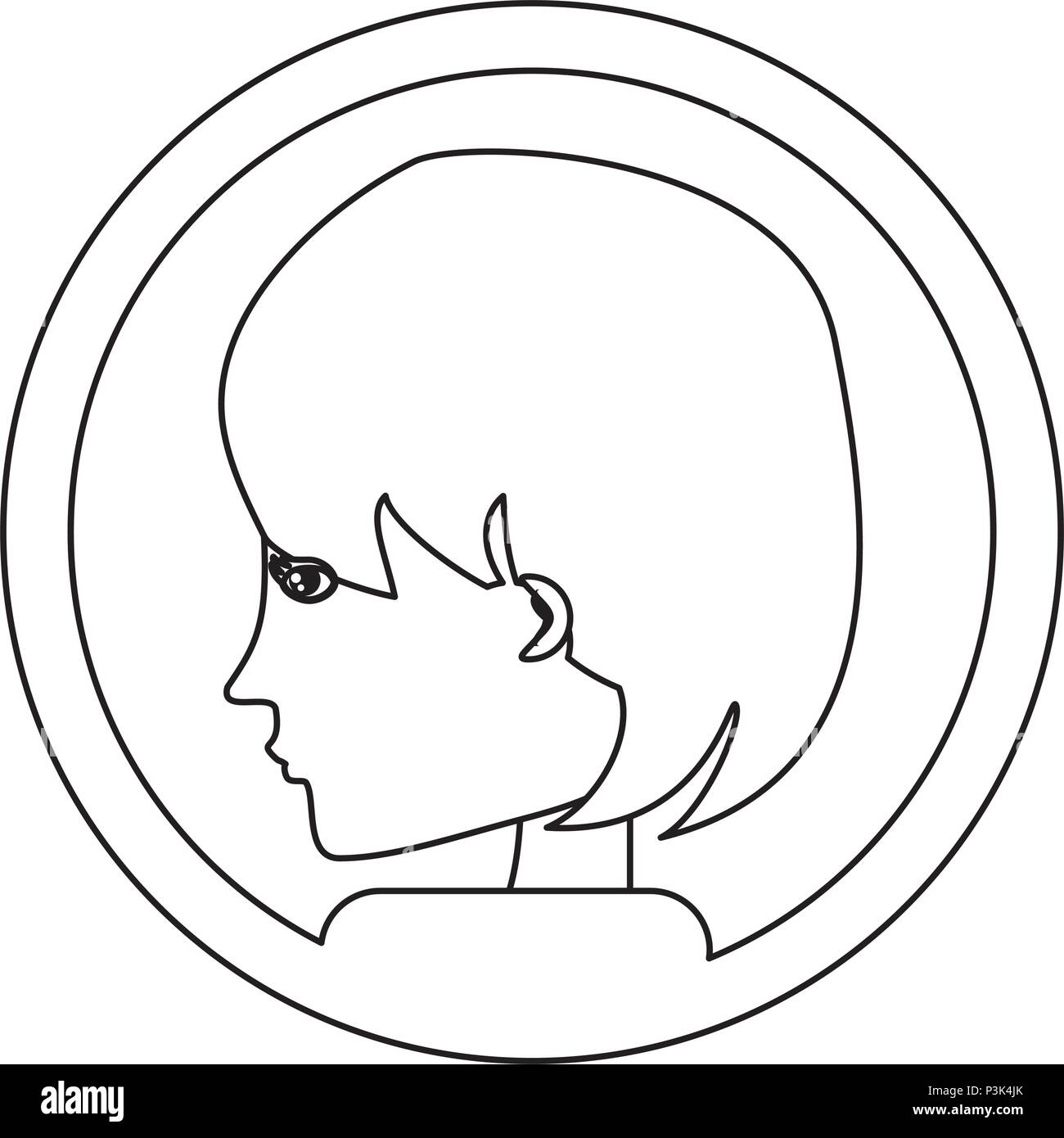 profile of a woman and decorative circular frame over white background ...