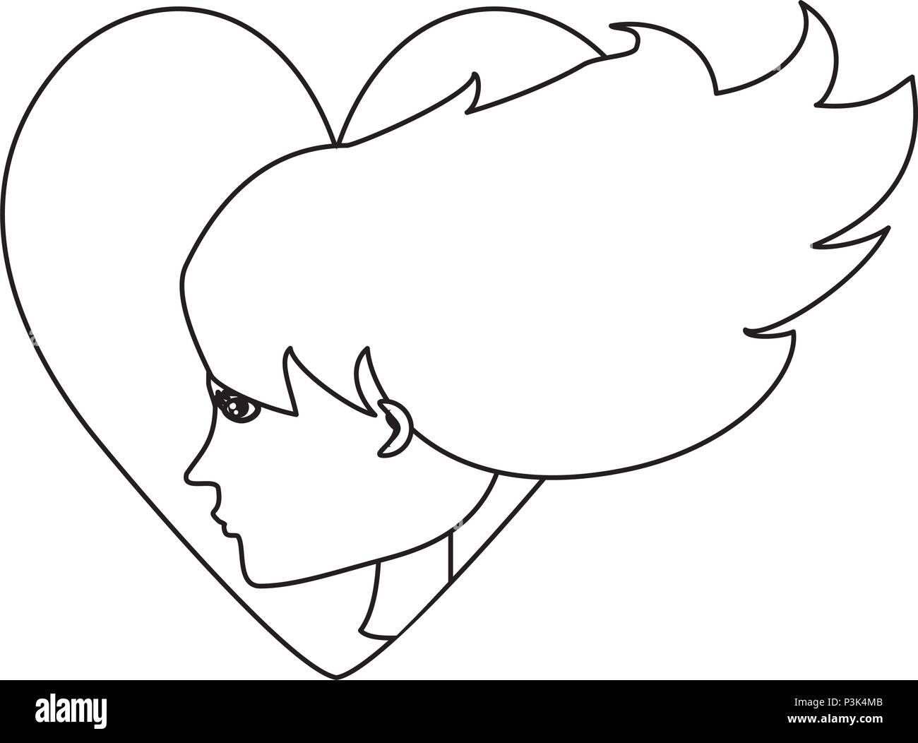heart with profile of woman icon over white background, vector ...