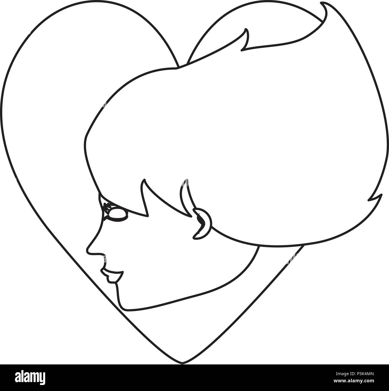 heart with profile of a woman over white background, vector ...