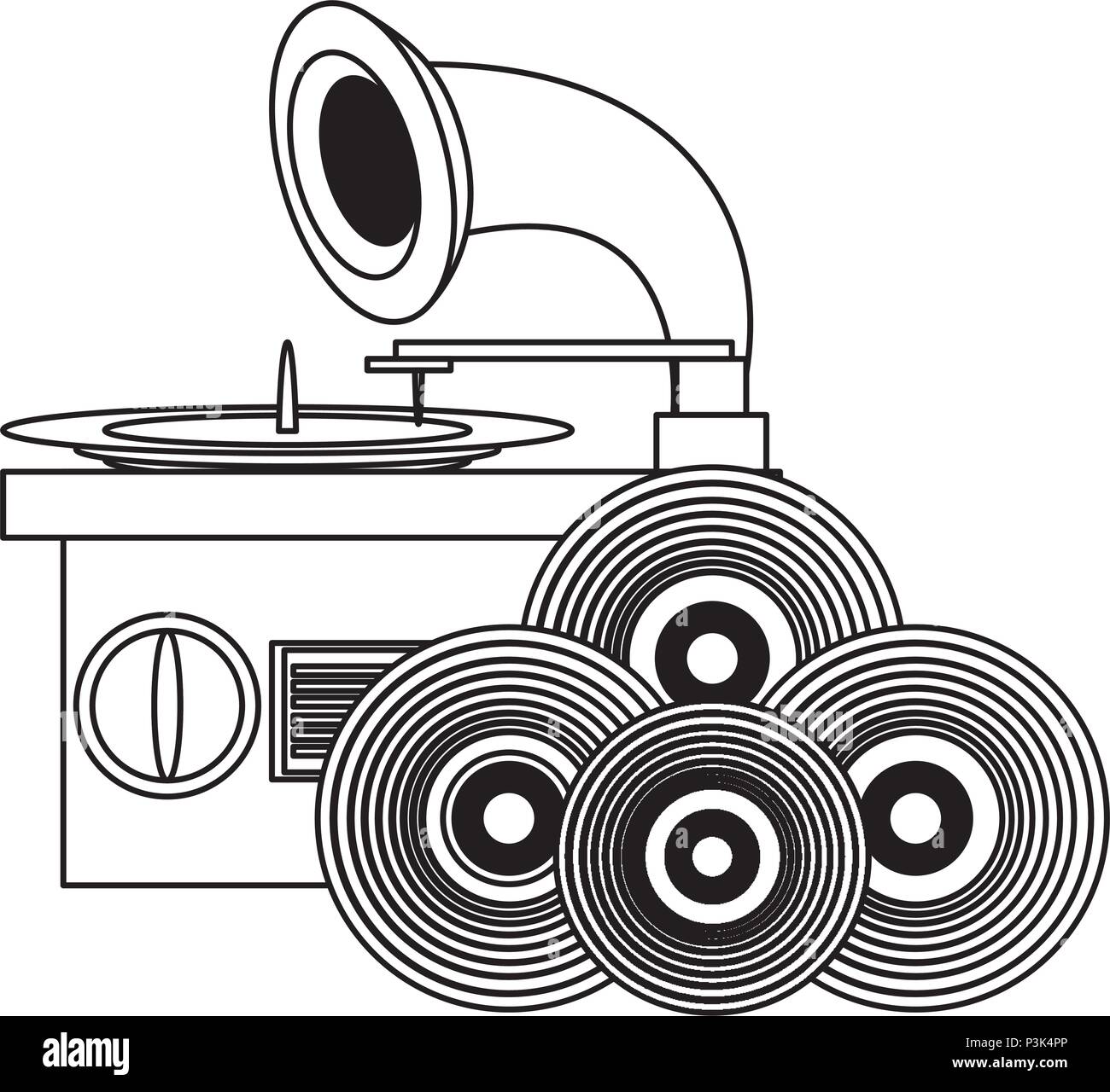 gramophone and vinyls over white background, vector illustration Stock ...