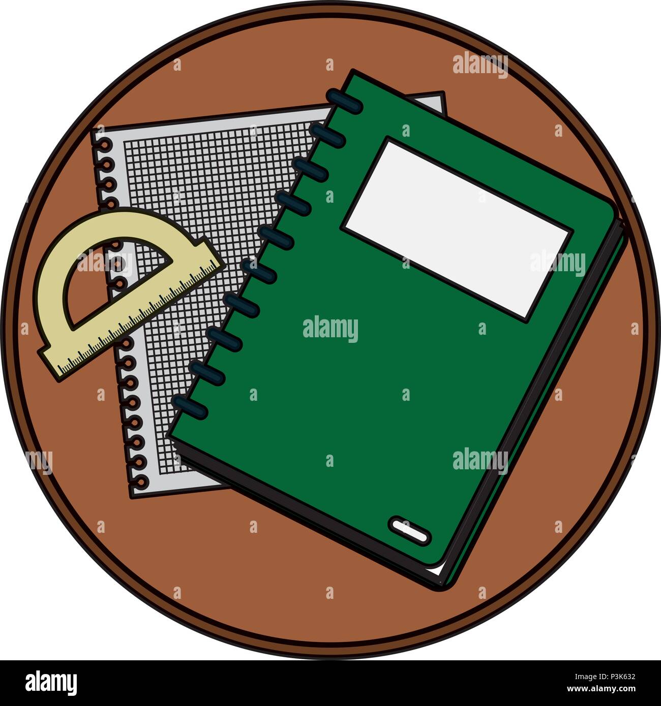 color notebook with paper and protractor ruler in table Stock Vector ...