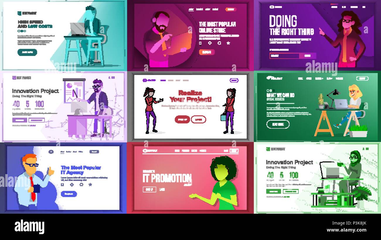 Main Web Page Set Design Vector. Website Business Concept. Landing ...