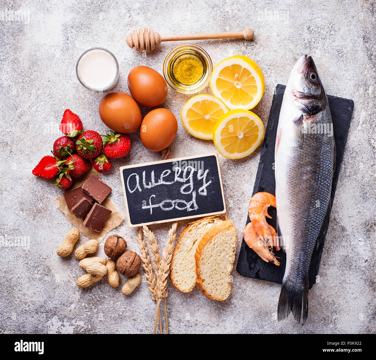 Allergy food concept. Assorted of allergic products Stock Photo - Alamy