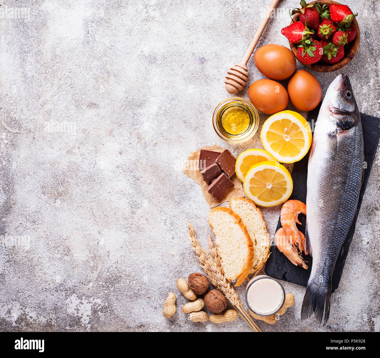 Allergy food concept. Assorted of allergic products Stock Photo - Alamy