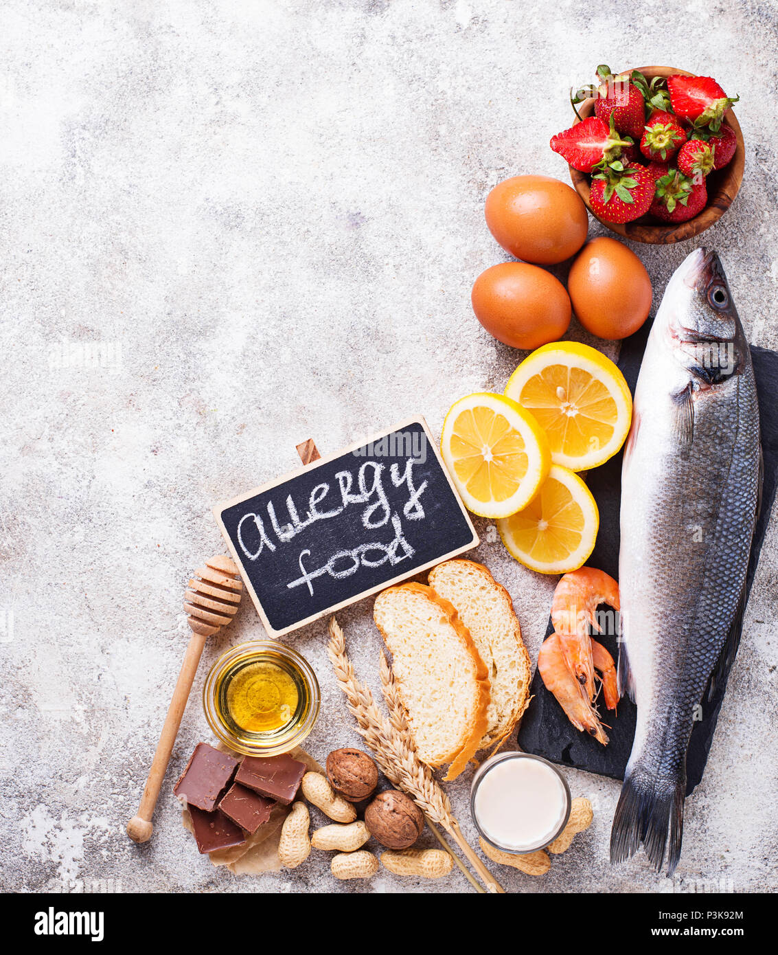 Allergy food concept. Assorted of allergic products Stock Photo - Alamy