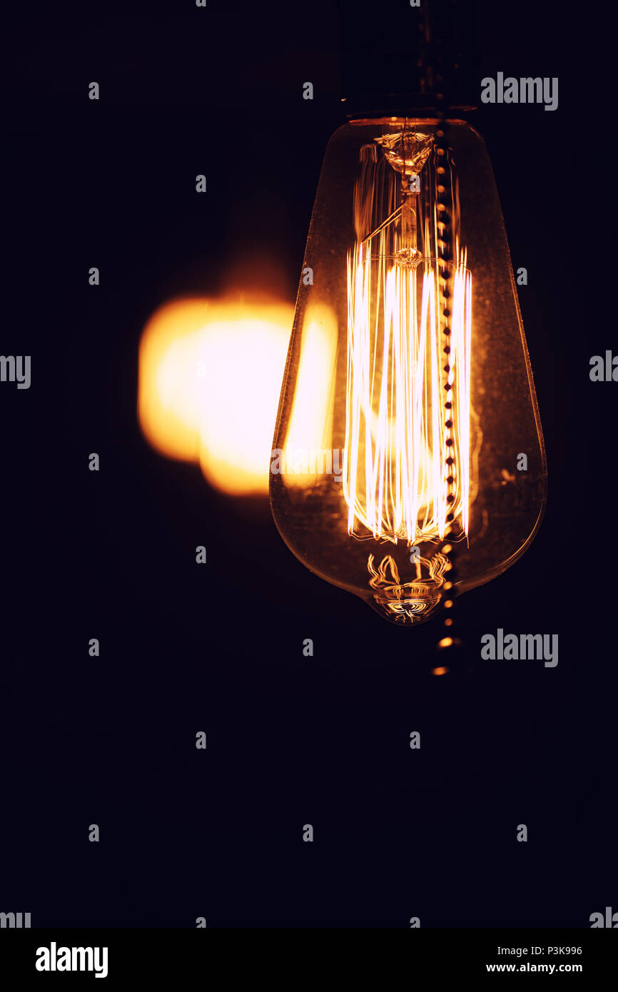 Lamps with tungsten filament. Edison light bulb. Filament filament in ...