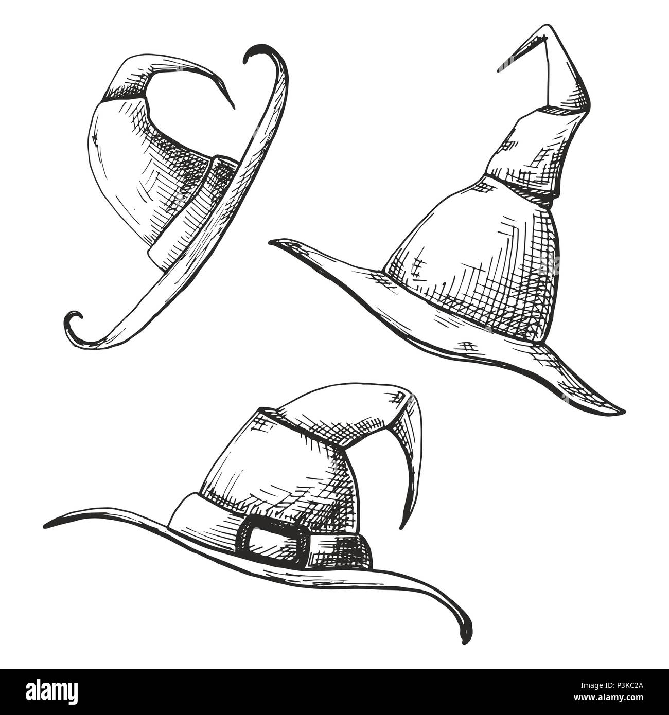 Hand drawn set of pointed caps isolated on white background. Vector ...