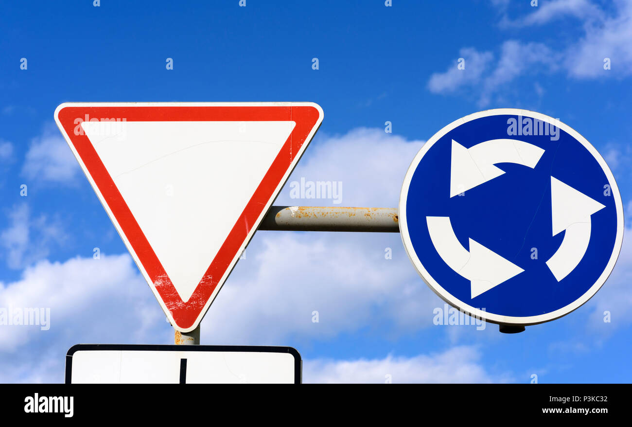 Two red triangle road signs hi-res stock photography and images - Alamy