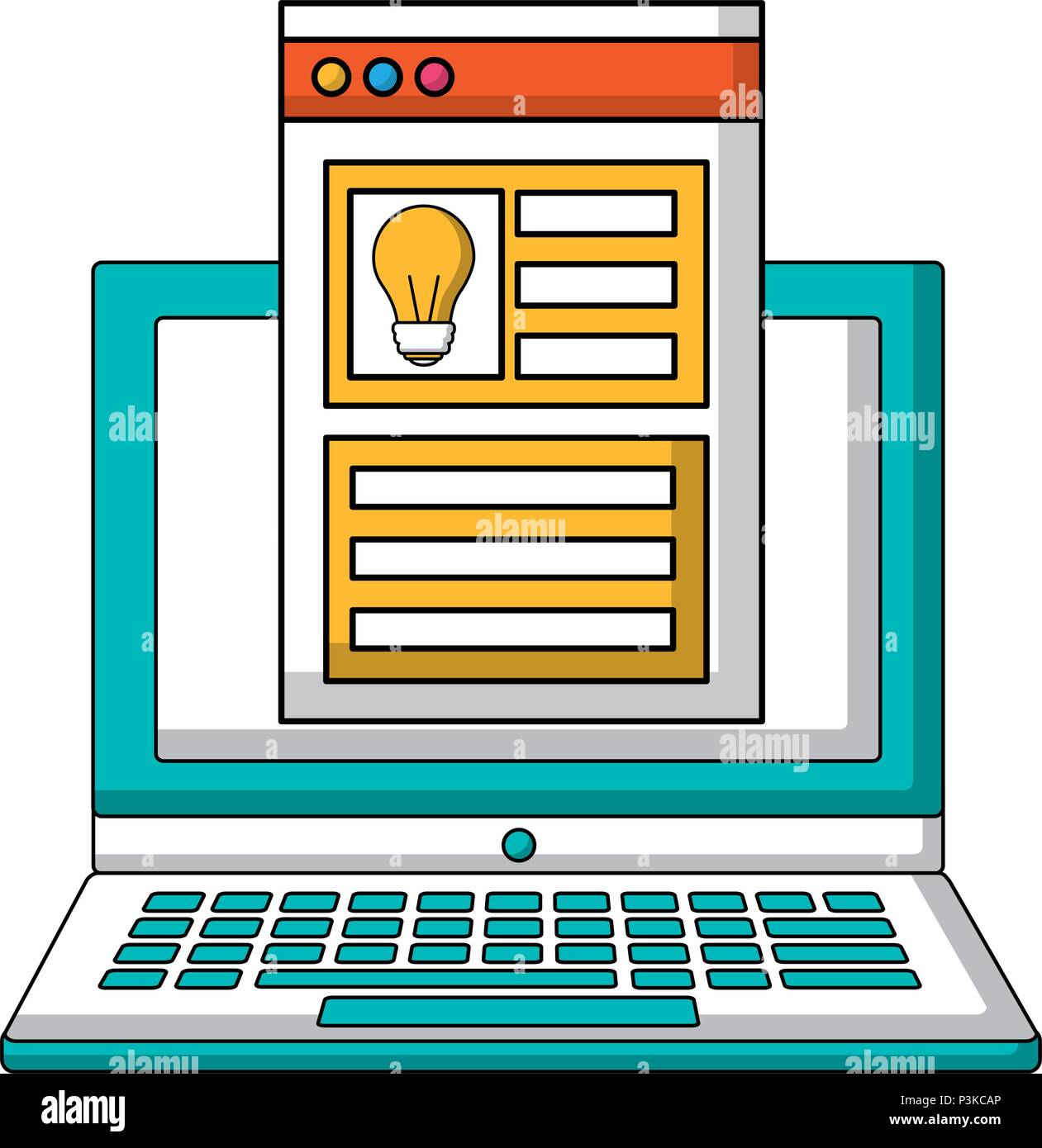 laptop computer with web page template and light bulb vector ...