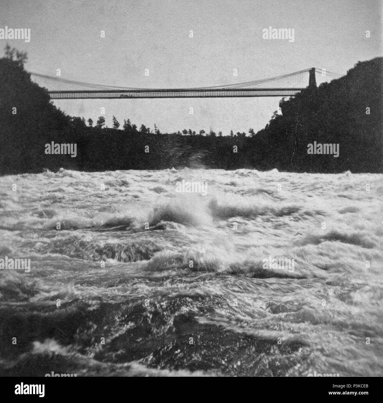 . English: A view from a stereograph of the Niagara Falls Suspension ...