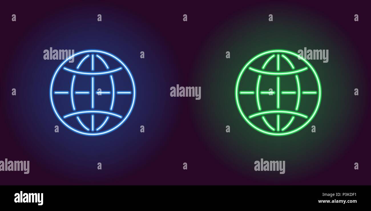 Neon icon of Blue and Green Globe. Vector illustration of Neon Globe ...