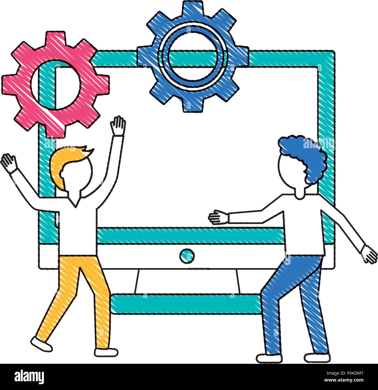 businessmen and computer gears teamwork vector illustration Stock ...