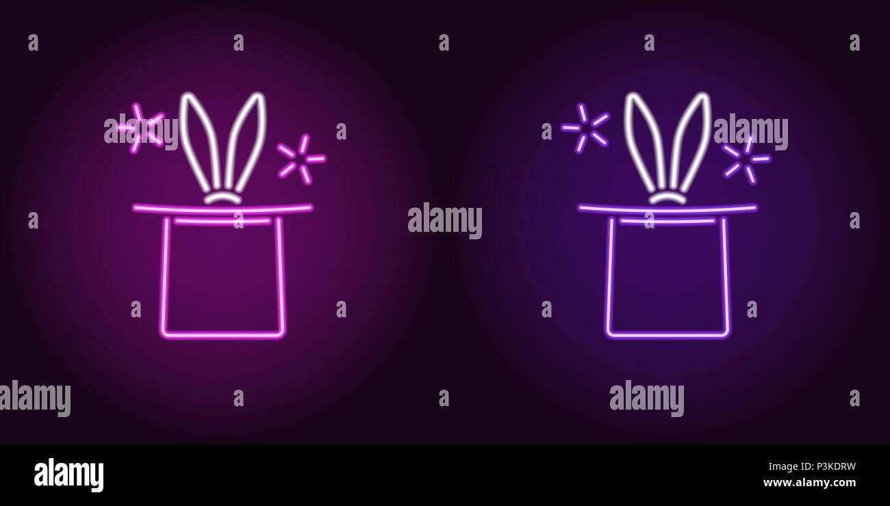 Neon icon of Purple and Violet Magic Hat. Vector illustration of Neon ...