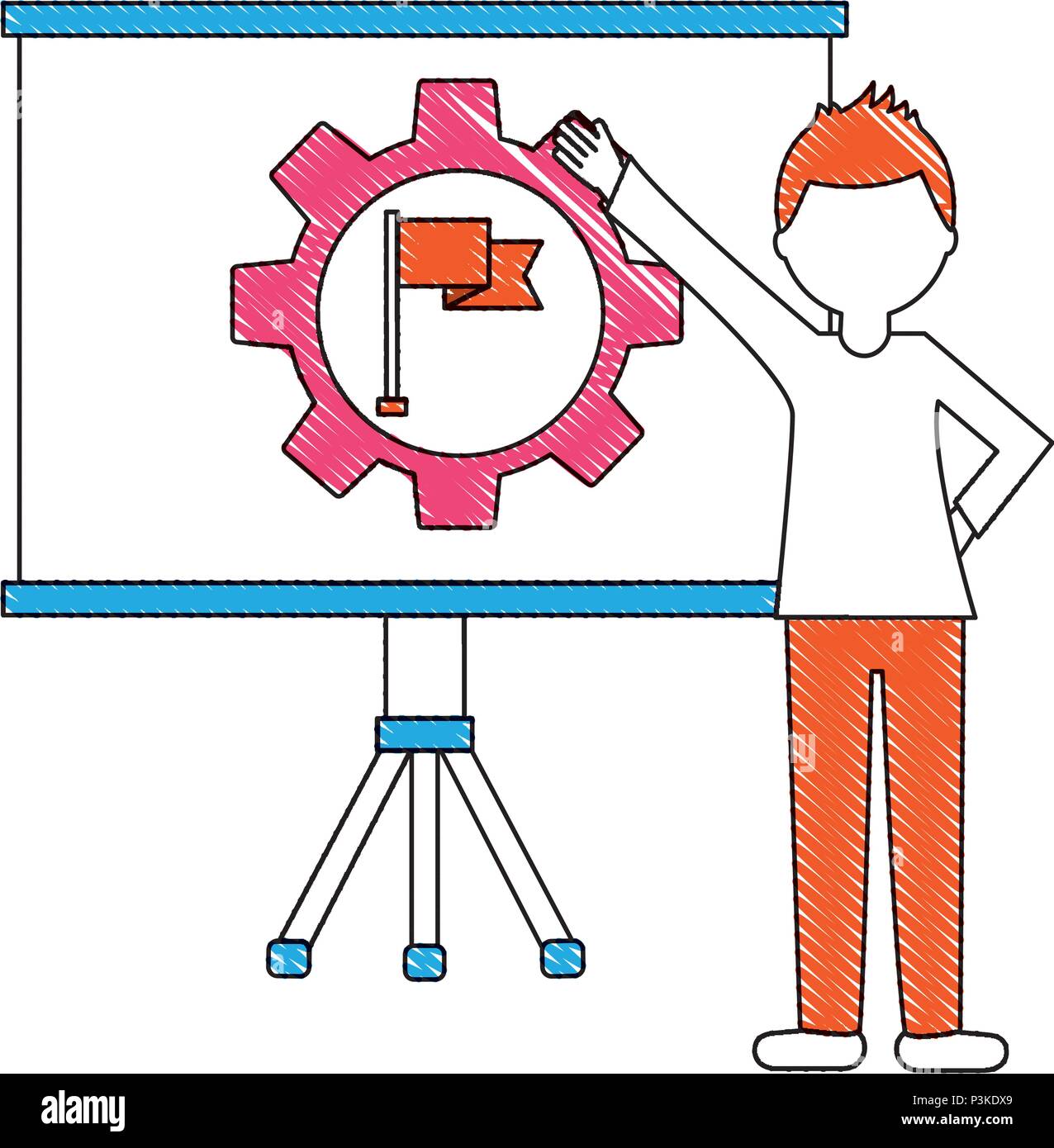 businessman pointing board with presentation gear flag vector ...
