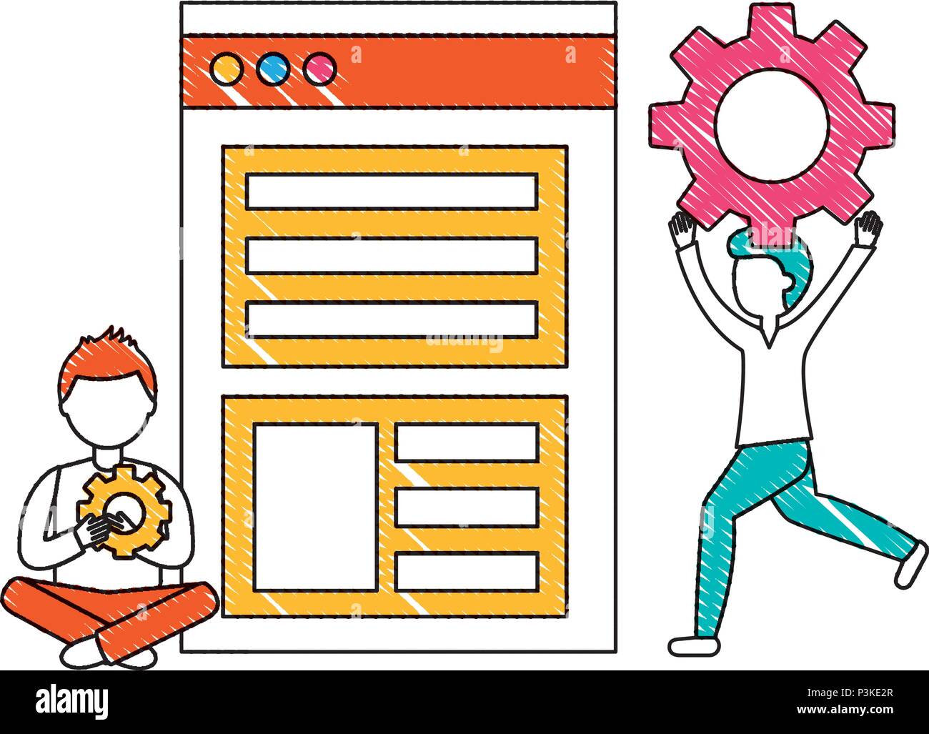 people and gears website page information business vector illustration ...