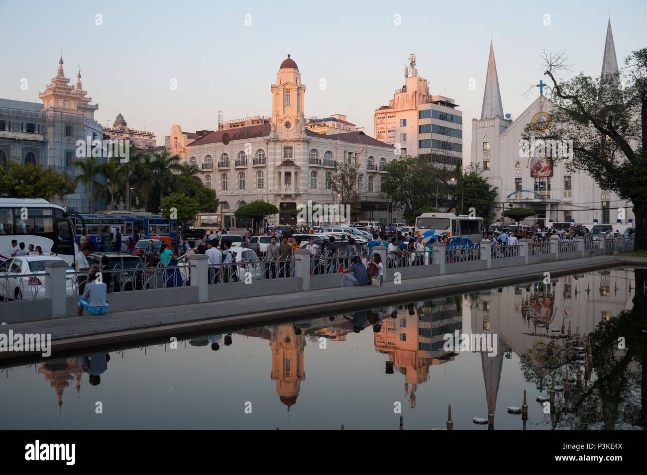 Yangon, Myanmar, view of buildings and the Immanuel Baptist Church ...
