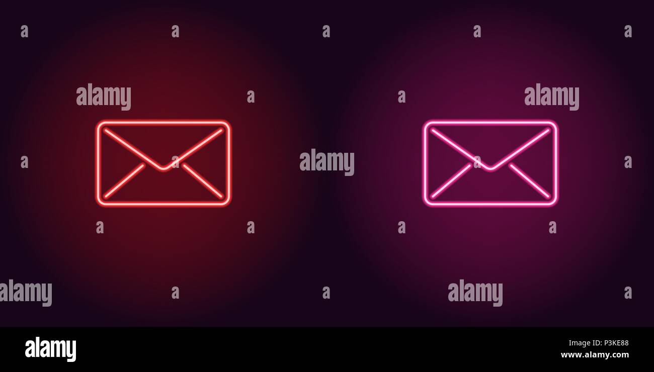 Neon icon of Red and Pink Mail. Vector illustration of Neon Mail ...