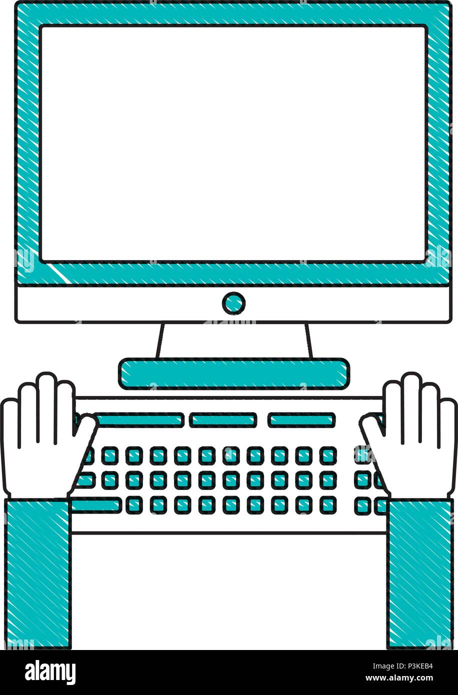 hands working keyboard computer device vector illustration Stock Vector ...