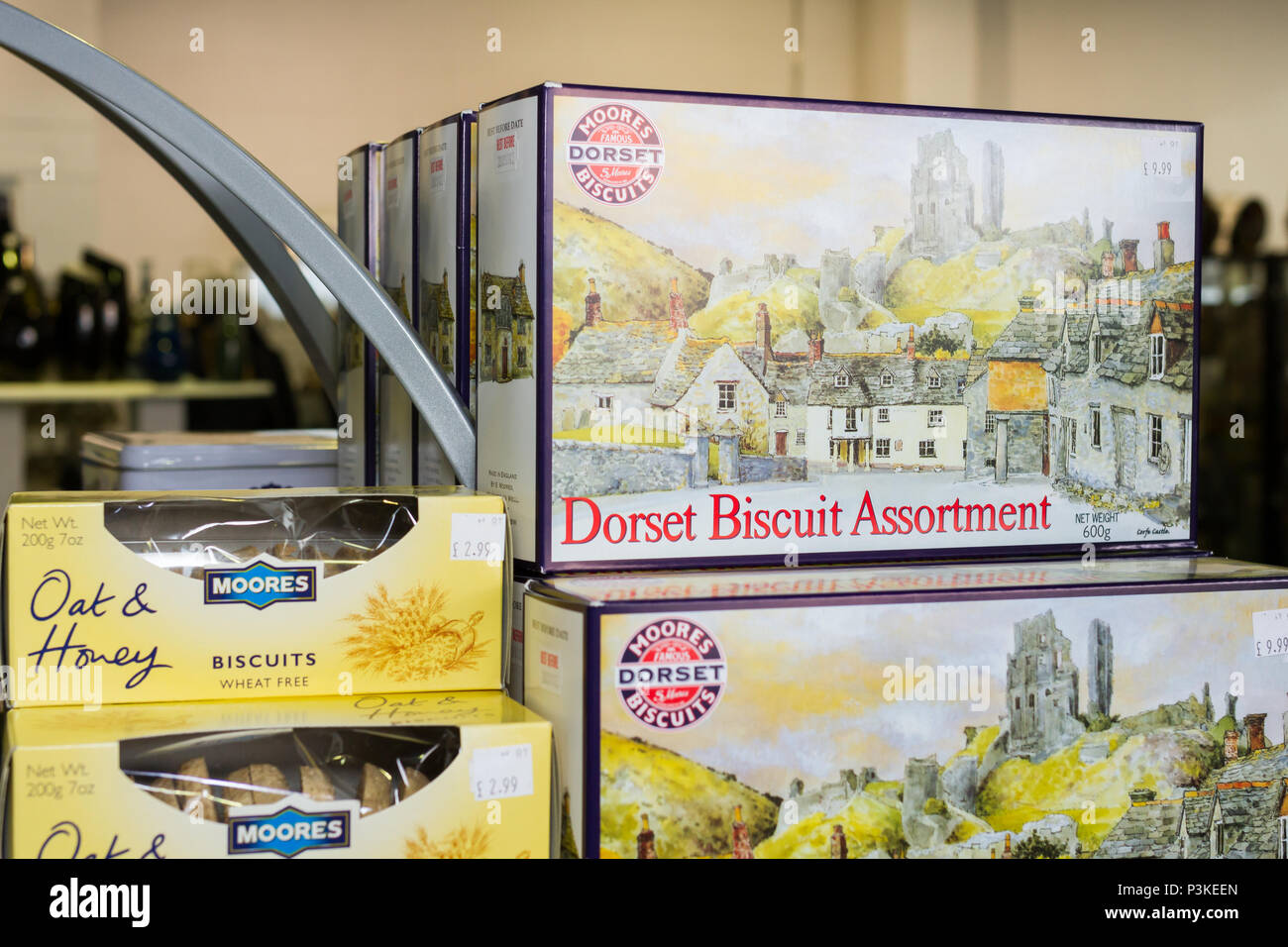 Boxes of biscuits for sale in a shop in Dorset, United Kingdom Stock ...