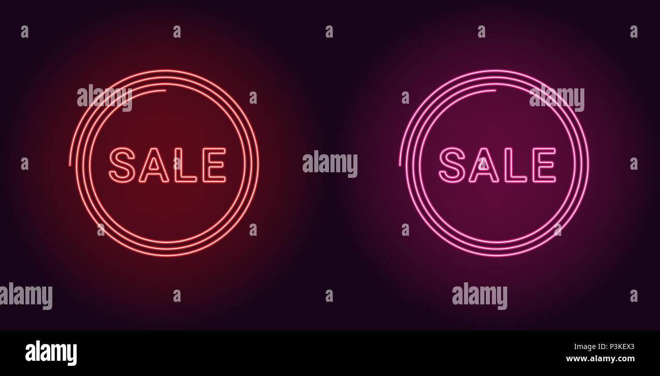 Neon icon of Red and Pink Sale badge. Vector illustration of Neon Sale ...