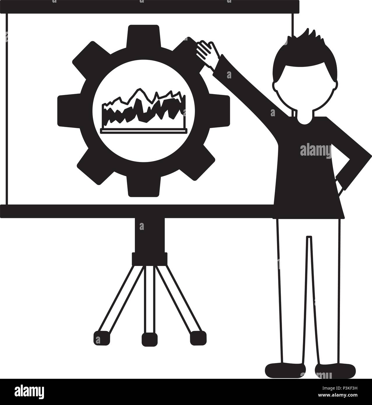 paperboard training with gear and statistical graphics isolated icon ...