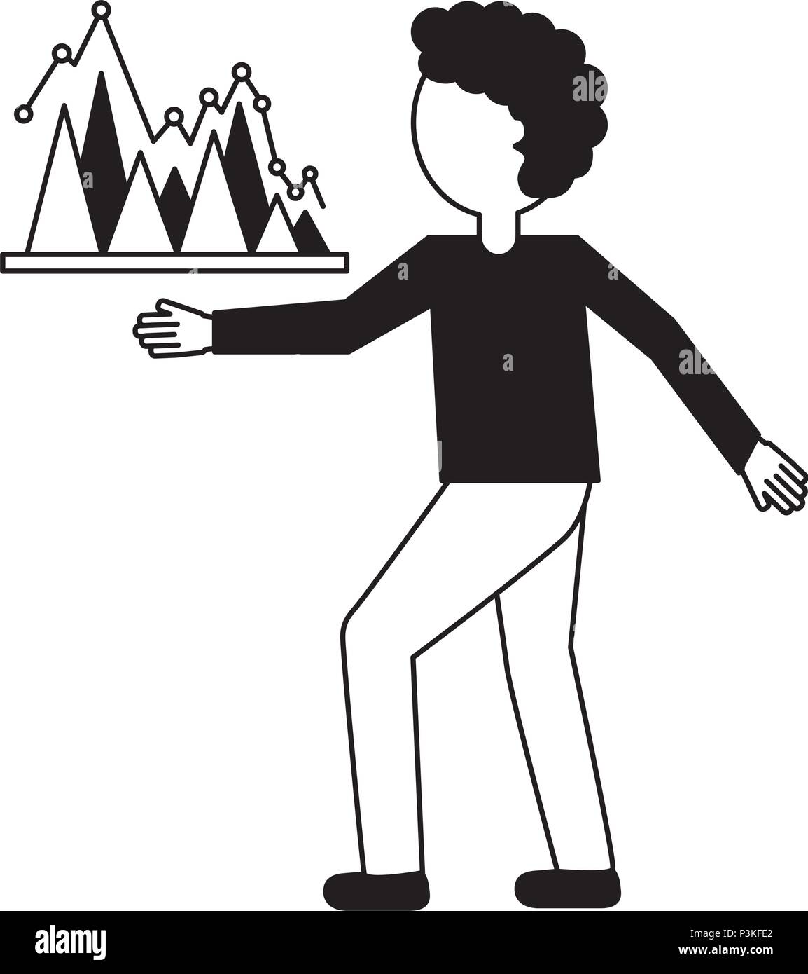 young man with statistical graphics isolated icon vector illustration ...