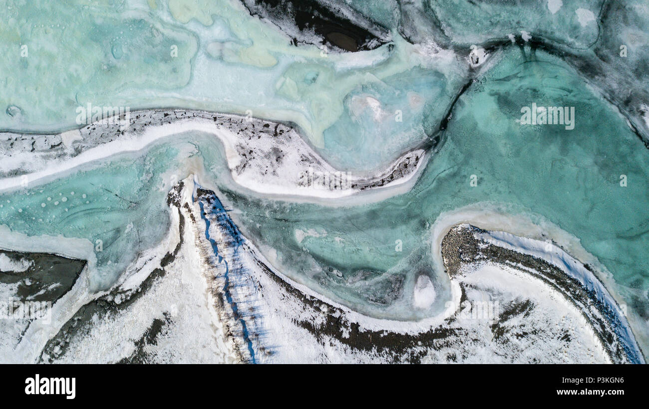 Aerial drone shot frozen lake Yukon Canada Stock Photo - Alamy