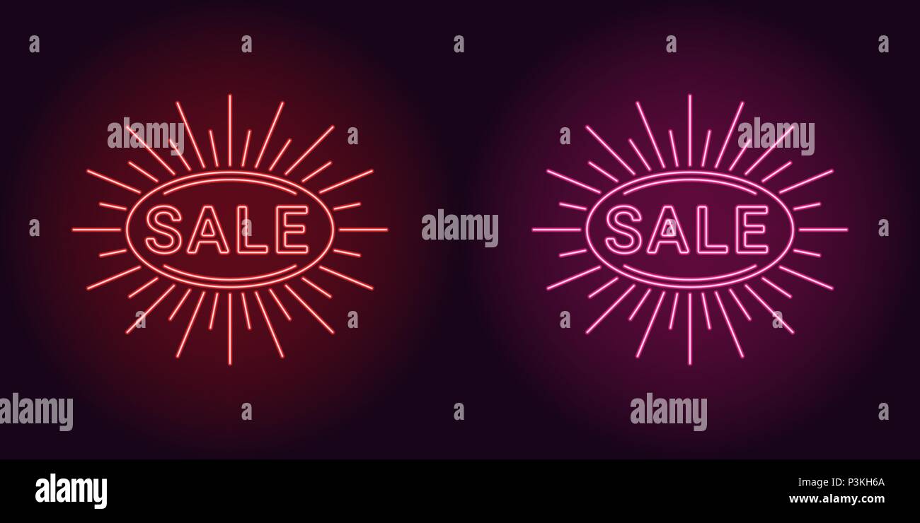 Neon icon of Red and Pink Sale badge. Vector illustration of Neon Sale ...