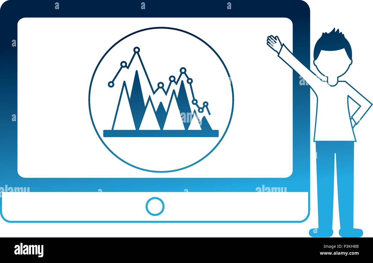 businessman pointing laptop with statistics diagram vector illustration ...