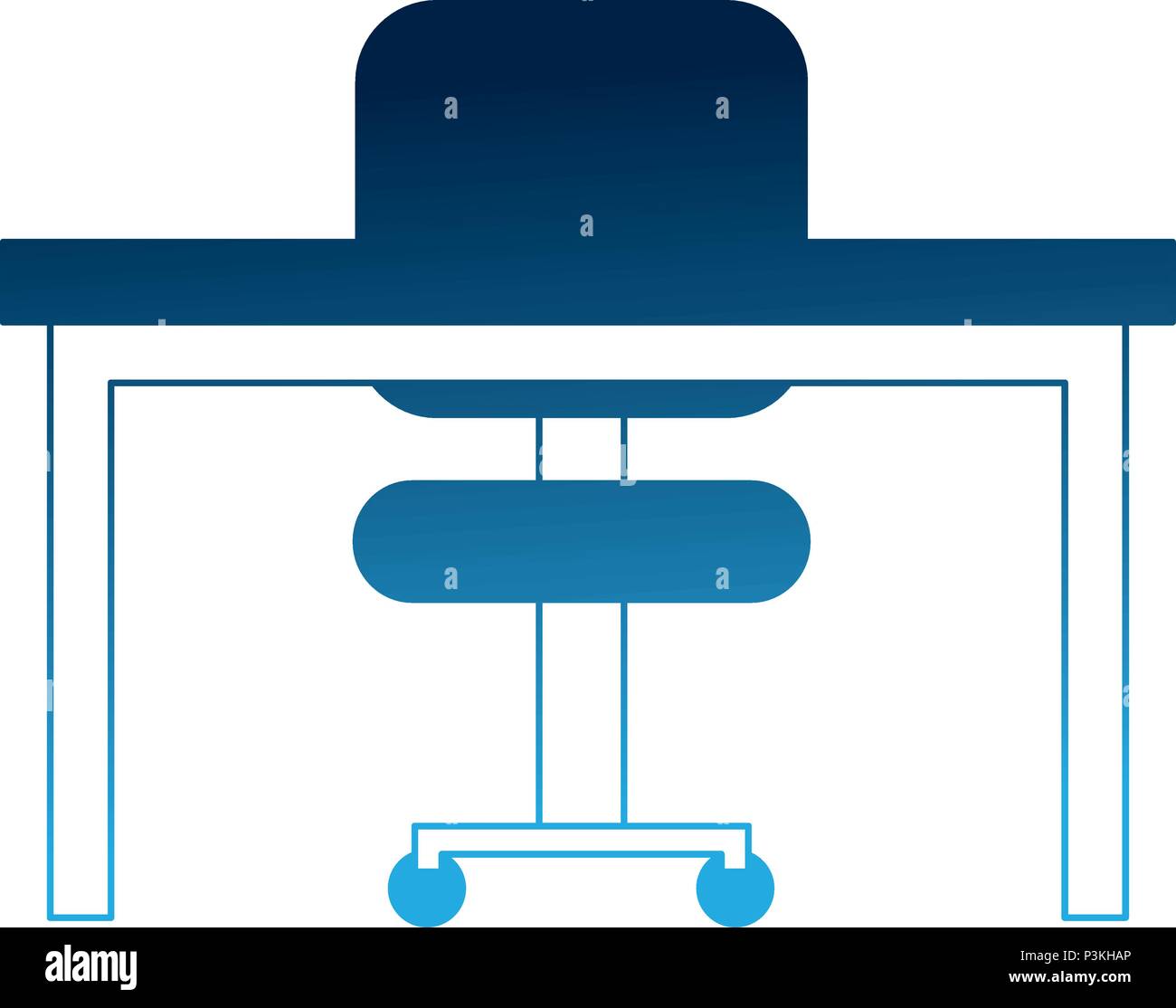 office desk and chair front view vector illustration neon blue Stock ...