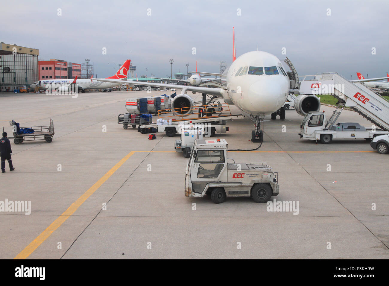 Service of plane at airport. Istanbul, Turkey Stock Photo - Alamy