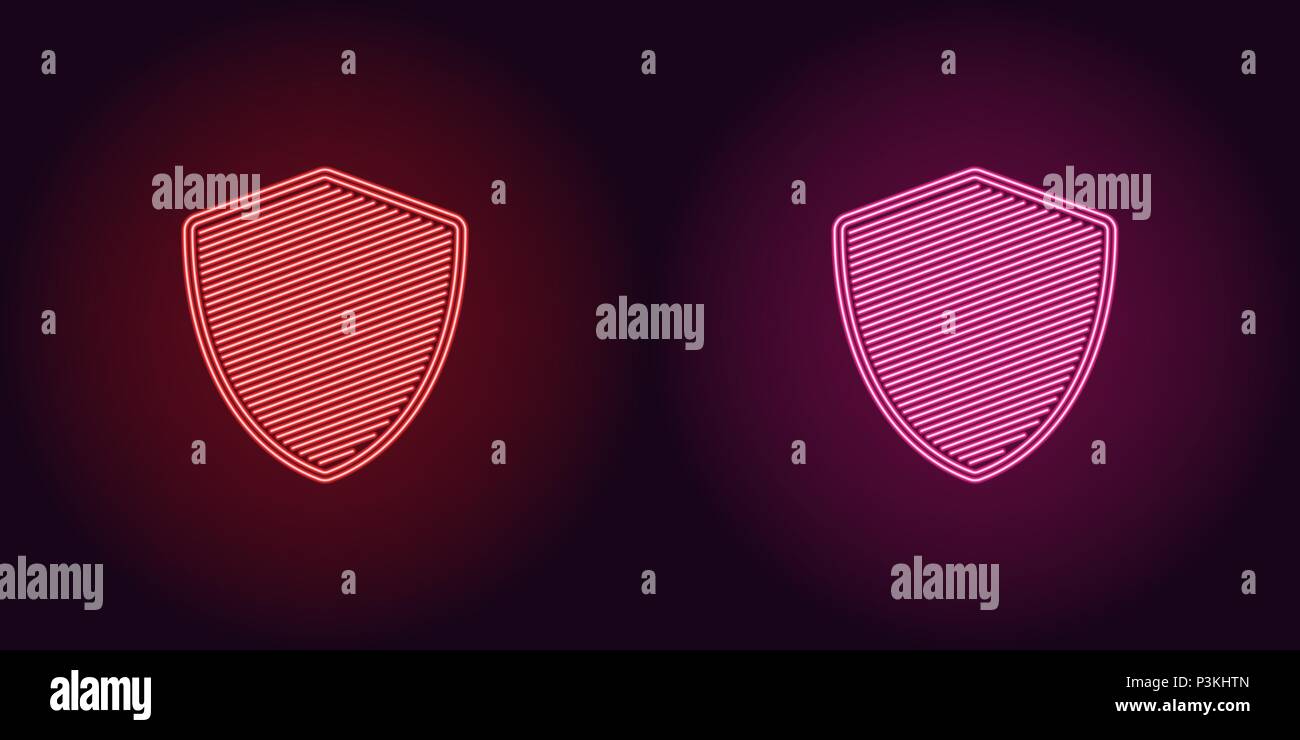 Neon icon of Red and Pink Network Shield. Vector illustration of Neon ...