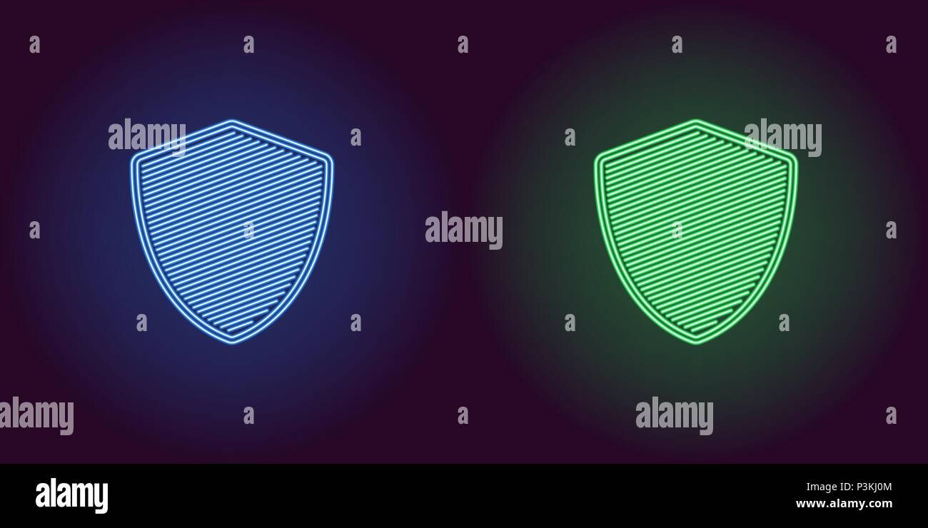 Neon icon of Blue and Green Network Shield. Vector illustration of Neon ...