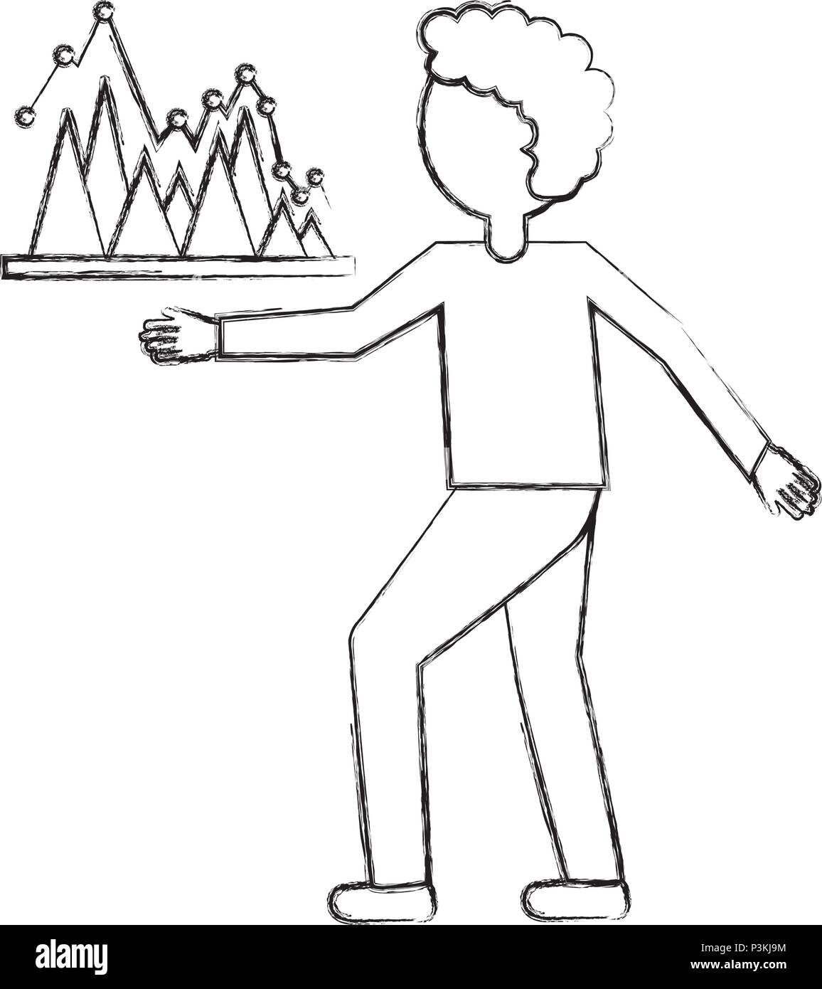 business man work statistic chart vector illustration sketch Stock ...