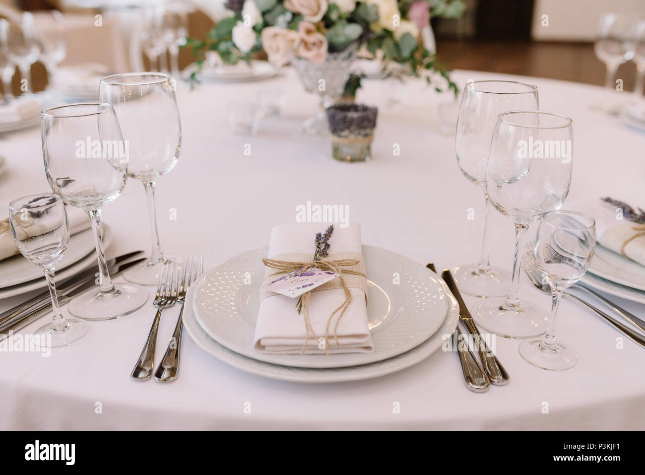 Beautiful cutlery on the wedding table Stock Photo - Alamy